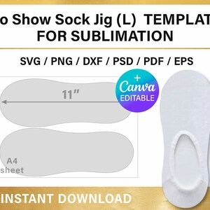 No Show Sock Jig Template, 11 Inches, for Sublimation, L Size, Canva, Cricut, Png, Psd, Instant ...