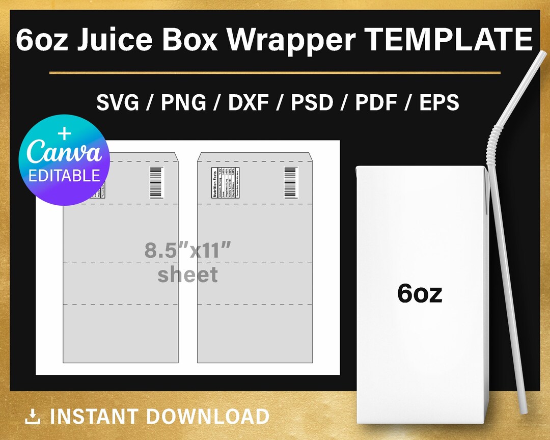 6oz Juice Box Wrapper Template, BLANK Label Template, Png, Canva, Svg ...