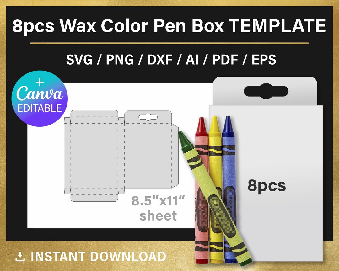 8pcs Wax Color Pen Gift Box BLANK Template, DIY, 8 Crayon Box, Mini ...