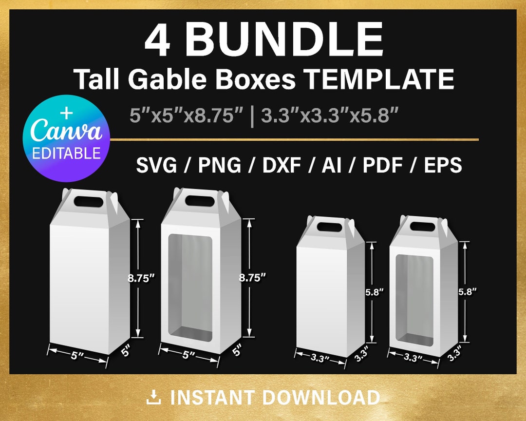 Tall Gable Box Bundle Blank Template With Handle & With Window, DIY ...