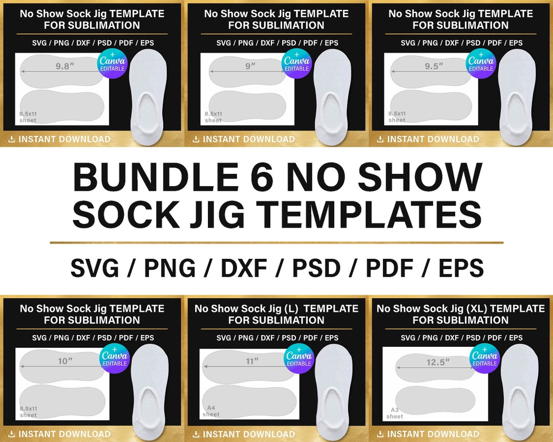 No Show Sock Jig BLANK Template BUNDLE for Sublimation, 9 Inches | 10 Inches | 11 Inches, DIY ...