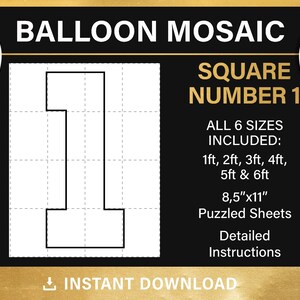 Square Numbers, BUNDLE, Mosaic From Balloons, Tall Number Template, 1ft ...