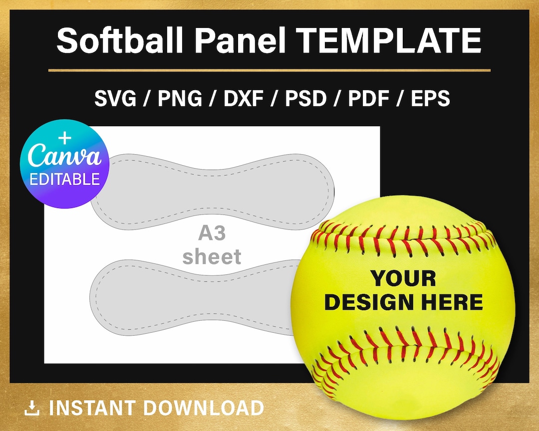 Softball Panel BLANK Template, Custom Ball Wrap, DIY, Baseball Leather ...