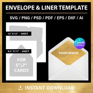 Envelope Template + Envelope Liner Blank Template, BUNDLE, 5x7 Inches ...