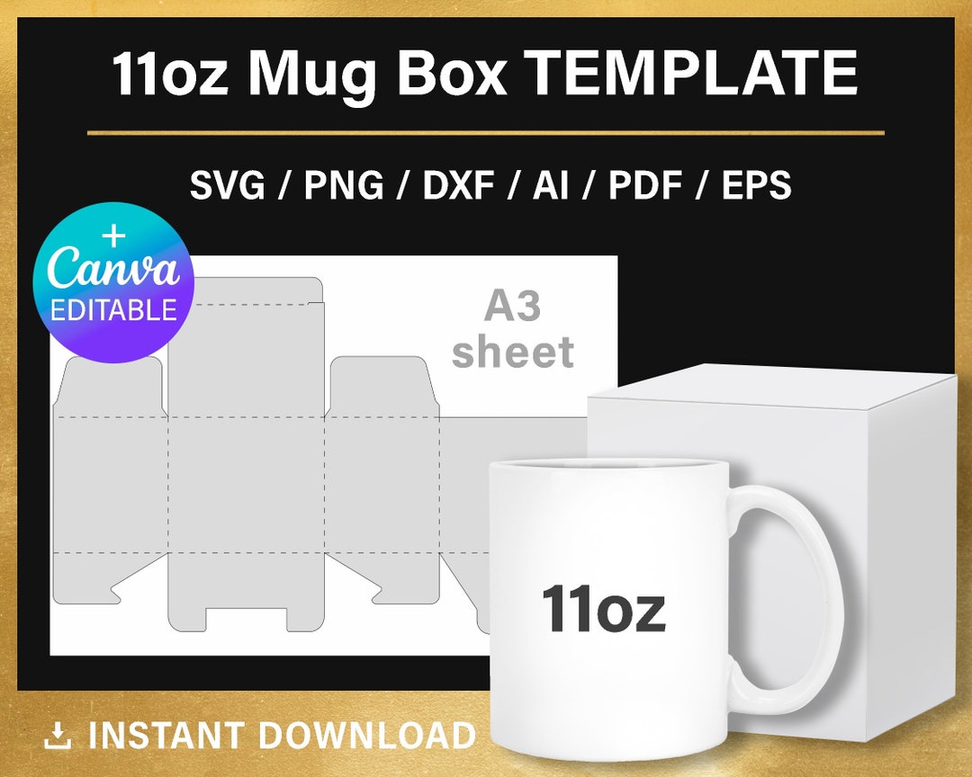 11oz Mug Box Template, DIY, Gift Box Template, Mug Box Svg, BLANK ...