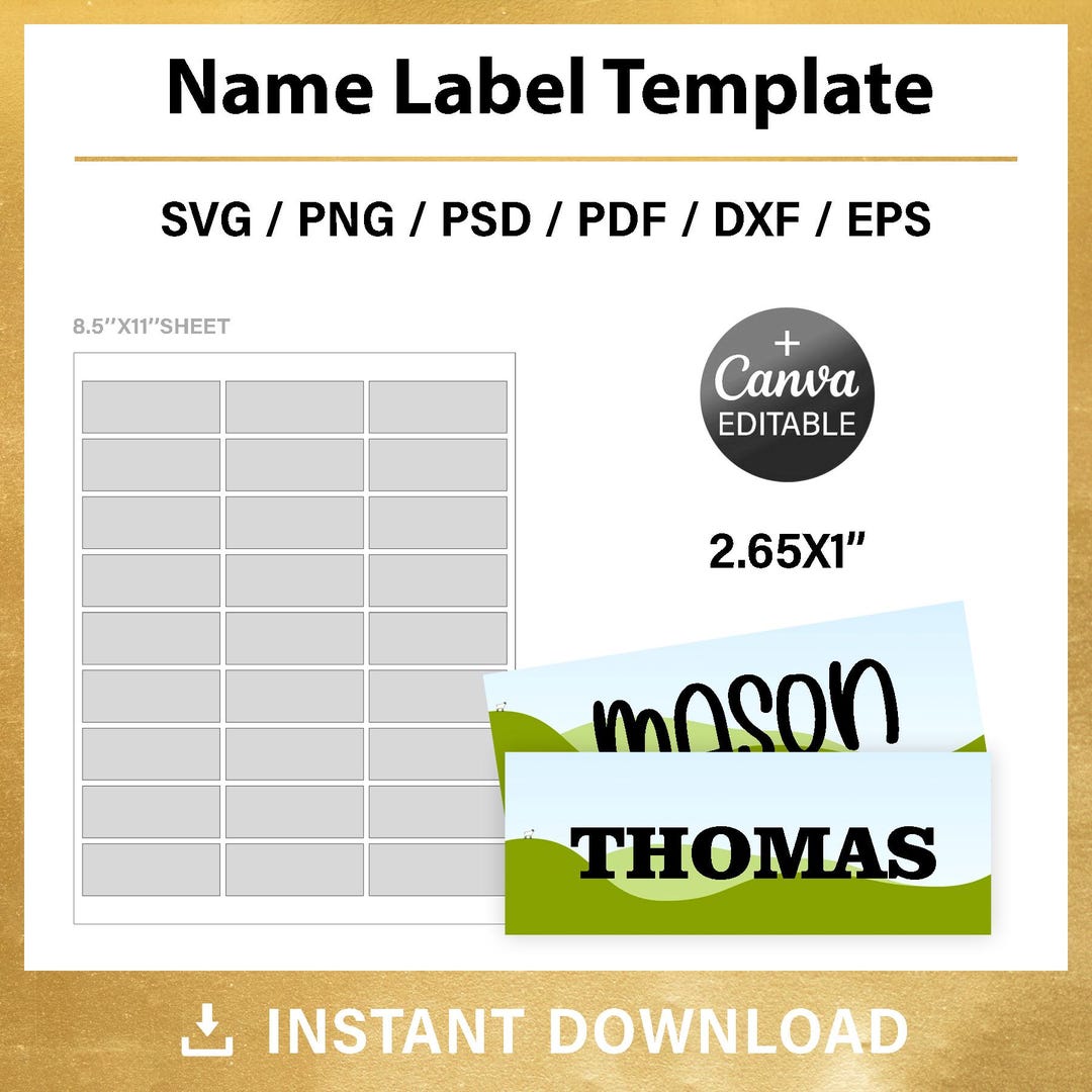 Name Label Template, 2.65 X 1'', School Label Blank Template, Back to ...