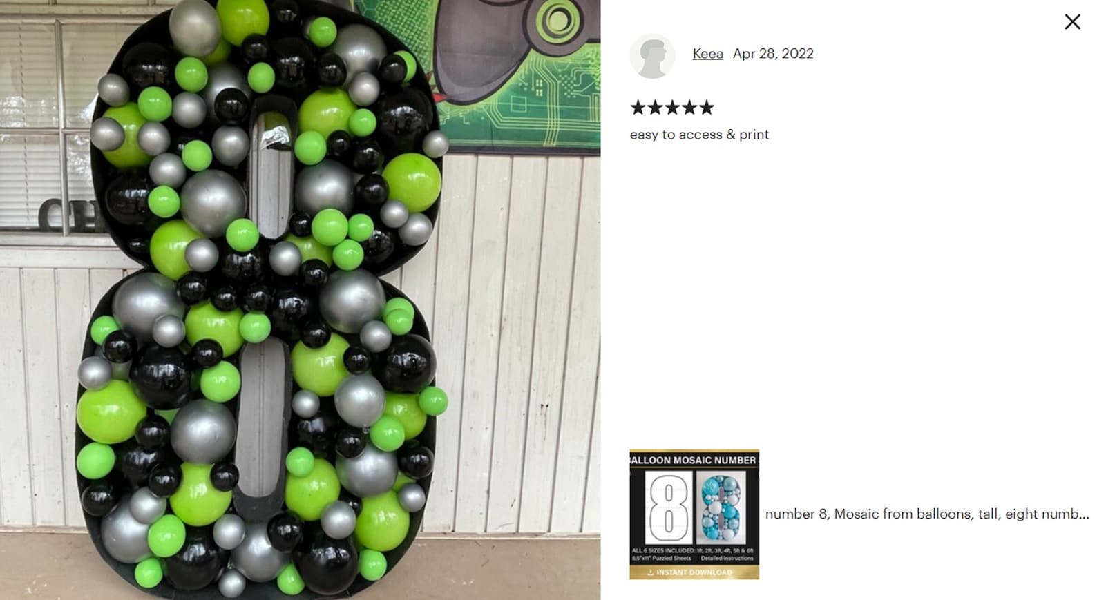 Number 8 Mosaic From Balloons Tall Eight Number Template - Etsy