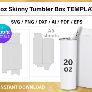 20oz Skinny Tumbler Box Template, DIY, Gift Box Template, Png, Canva ...