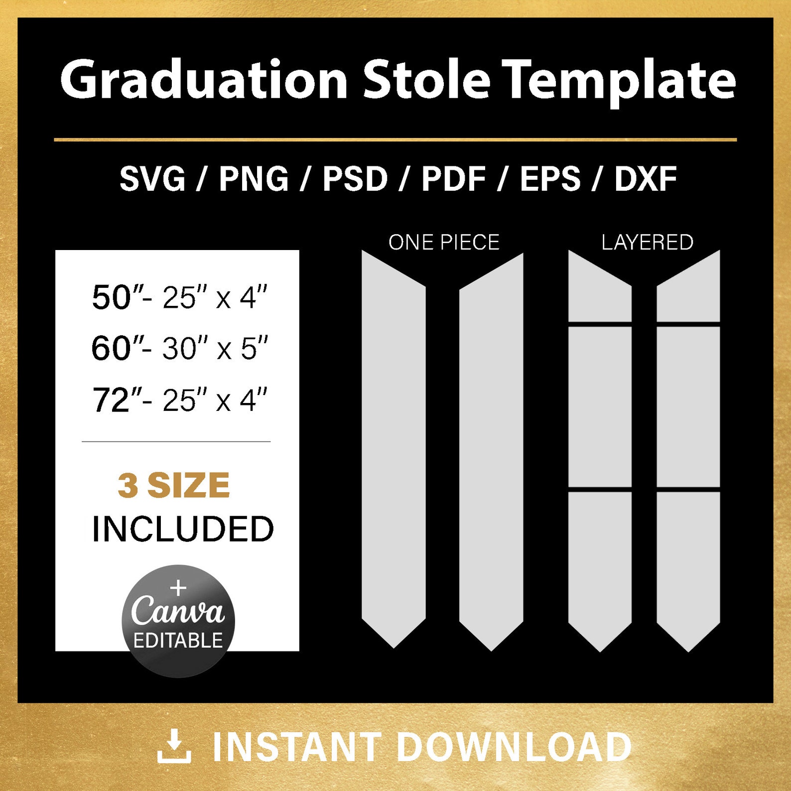 3 Sizes, Graduation Stole Template, BUNDLE, for Sublimation, BLANK ...