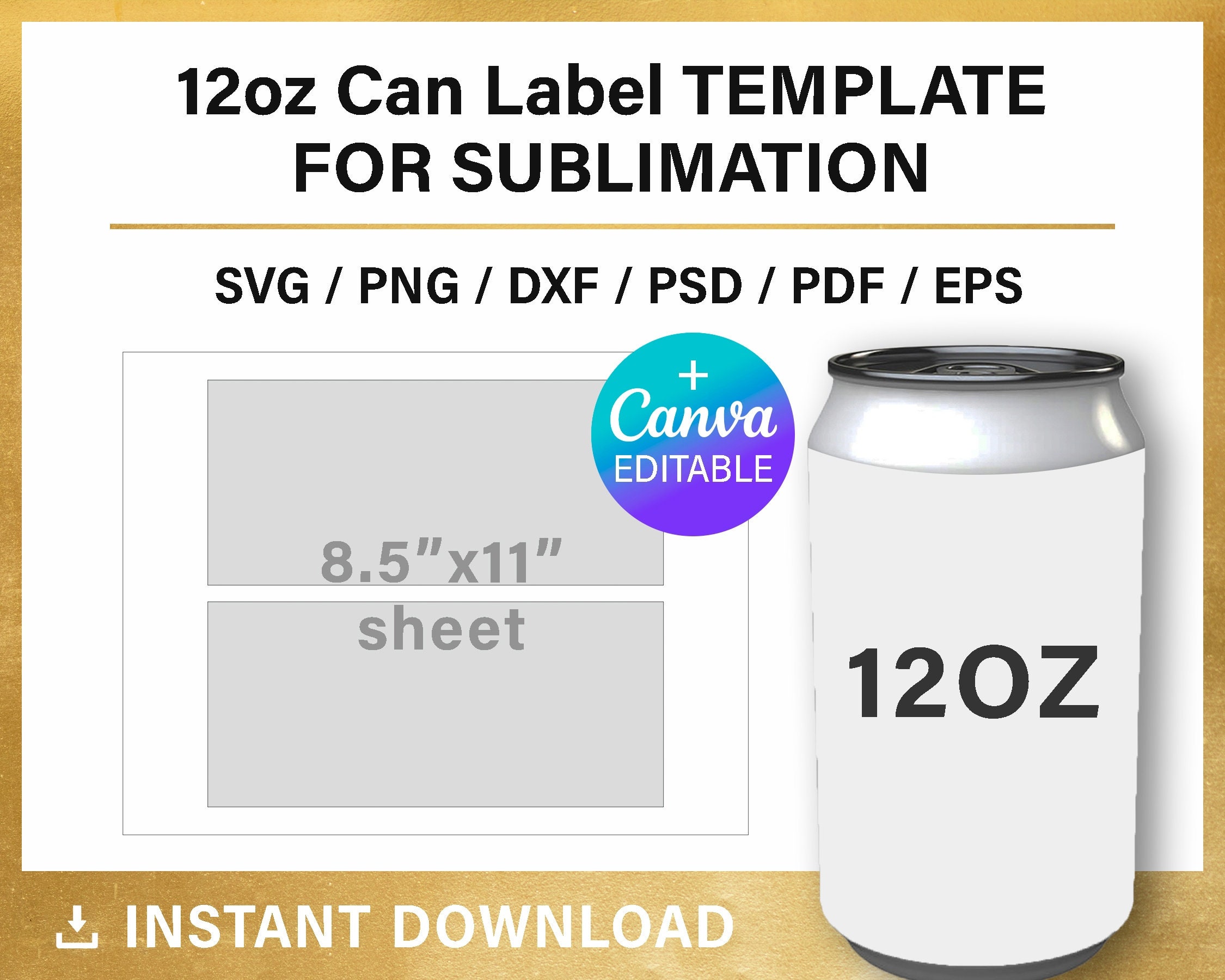 12oz Soda Can Full Wrap BLANK Template for Sublimation, Beer Can, DIY ...