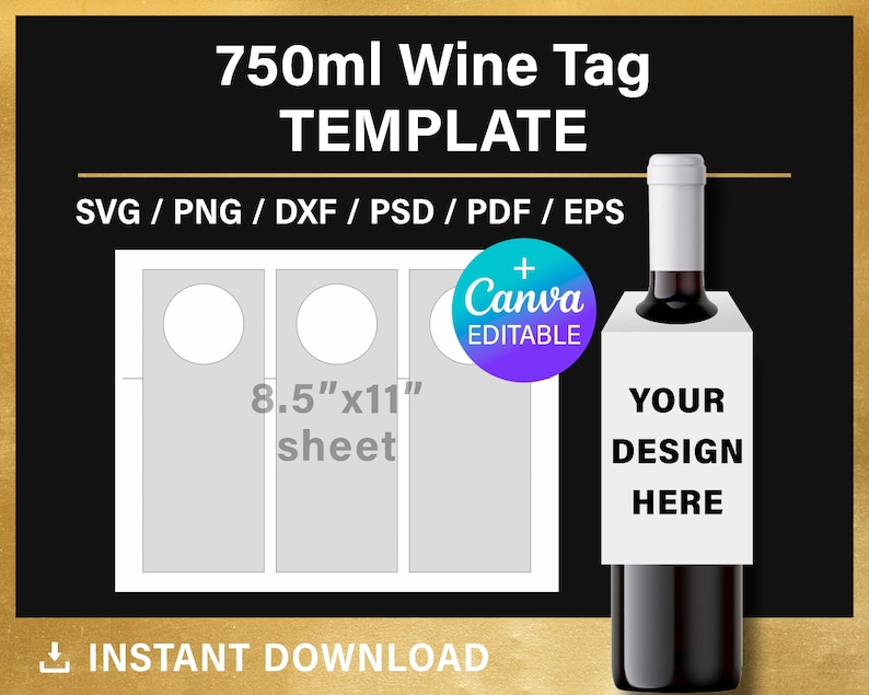 750 Ml Wine Bottle Tag Blank Template DIY Wine Bottle Favor - Etsy
