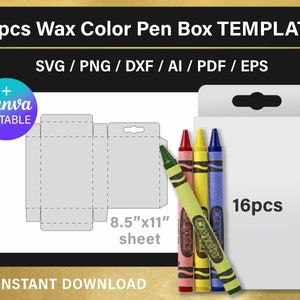 16 Wax Color Pen Gift Box BLANK Template, DIY, 16 Crayon Box, Mini ...