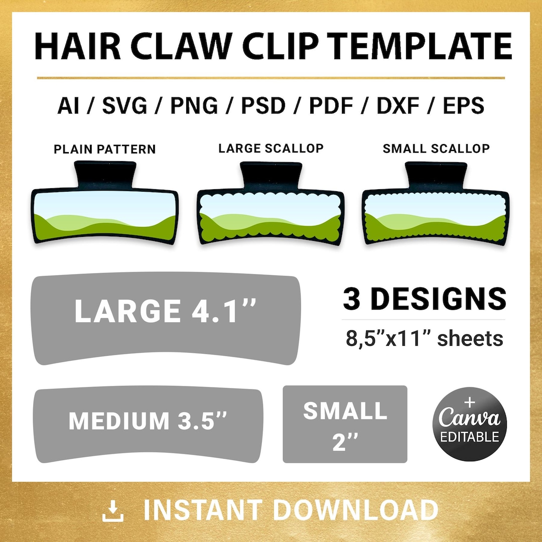 Hair Claw Clip Template, Bundle, Hair Claw Cover Blank Template, Custom ...