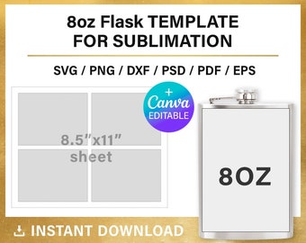 8oz Flask Label Template 8.5x11 Sheet SVG PNG PSD and Docx - Etsy