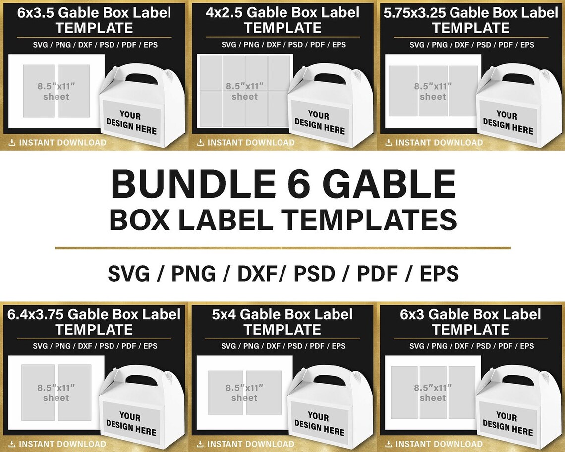 Gable Box Label Template BUNDLE Blank Template Custom Size - Etsy