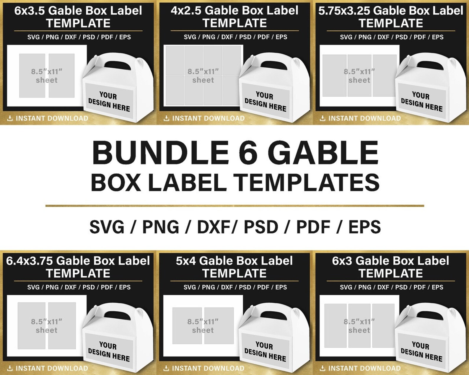 Gable Box Label Template BUNDLE Blank Template Custom Size - Etsy