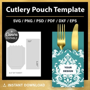 Cutlery Pouch Template, Scalloped Cutlery Holder Svg, Editable, DIY ...