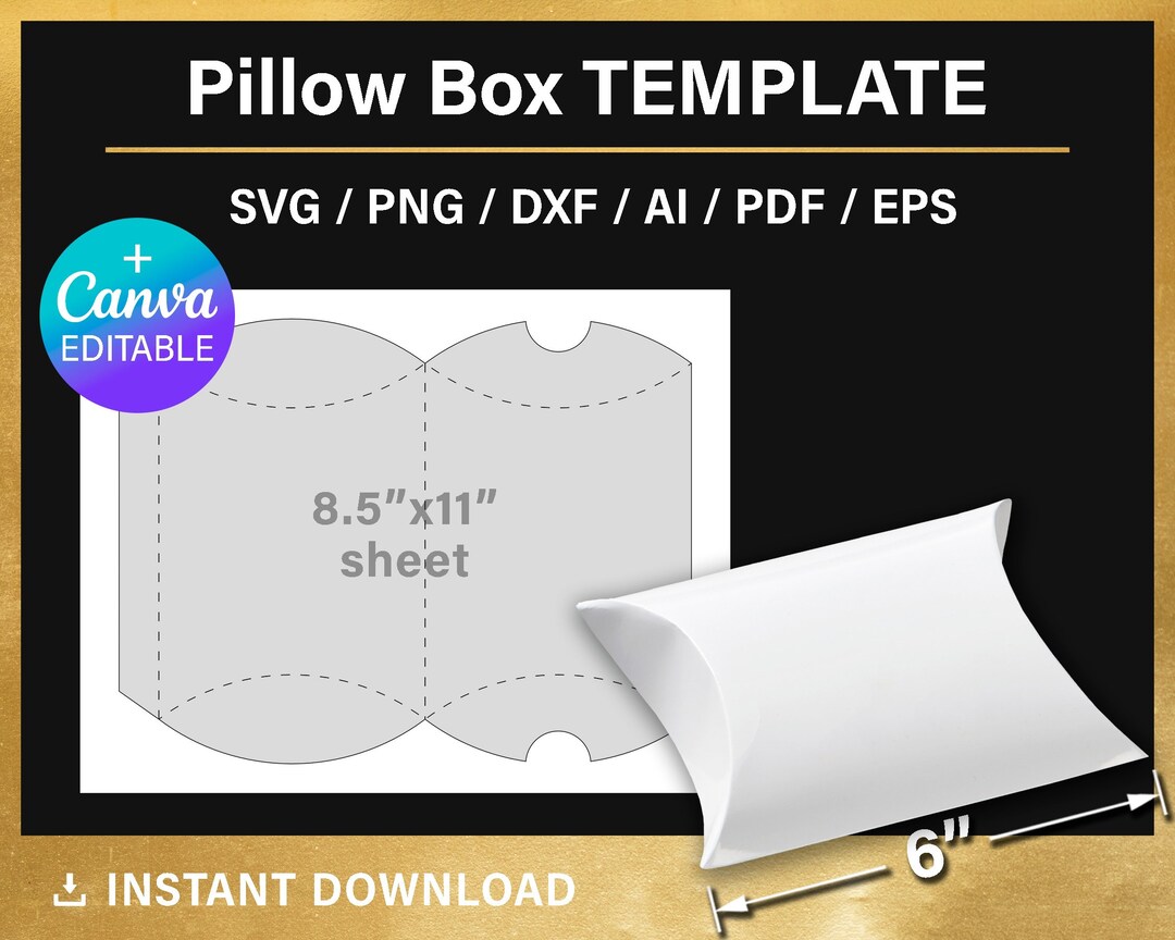 Pillow Box Blank Template, 6 Inches, DIY, Gift Box Template, Party ...