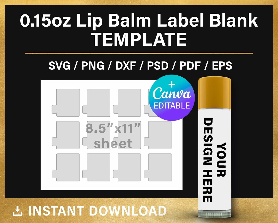 Lip Balm, BLANK Label Template, 0.15 Oz , Lip Balm Stickers, Full Wrap ...