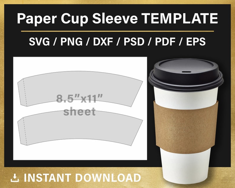 Paper Cup Sleeve Template Coffee Cup Sleeve BLANK Template - Etsy