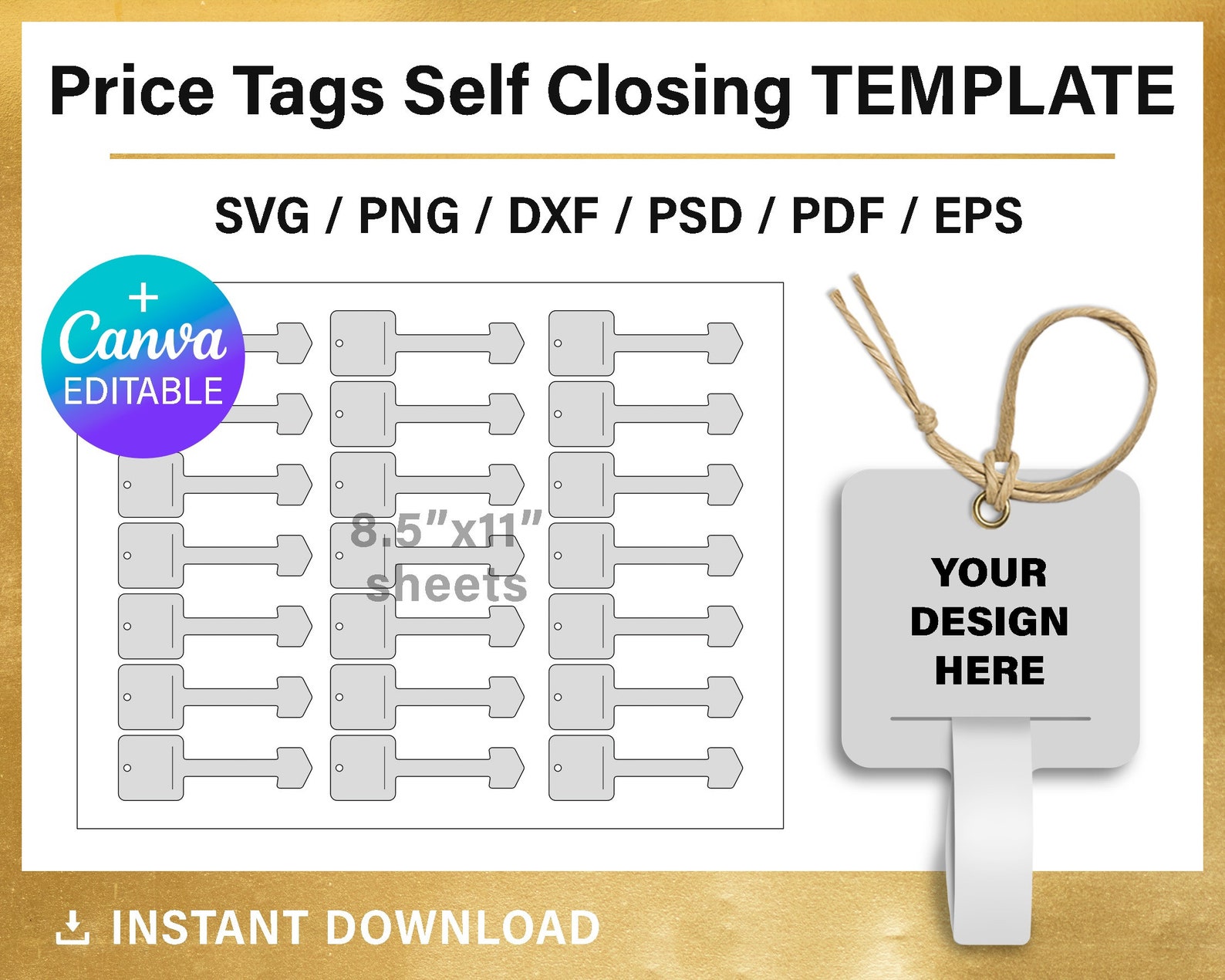 Price Tag Blank Template, Self Closing, Canva, Cricut, SVG, PNG, PSD ...