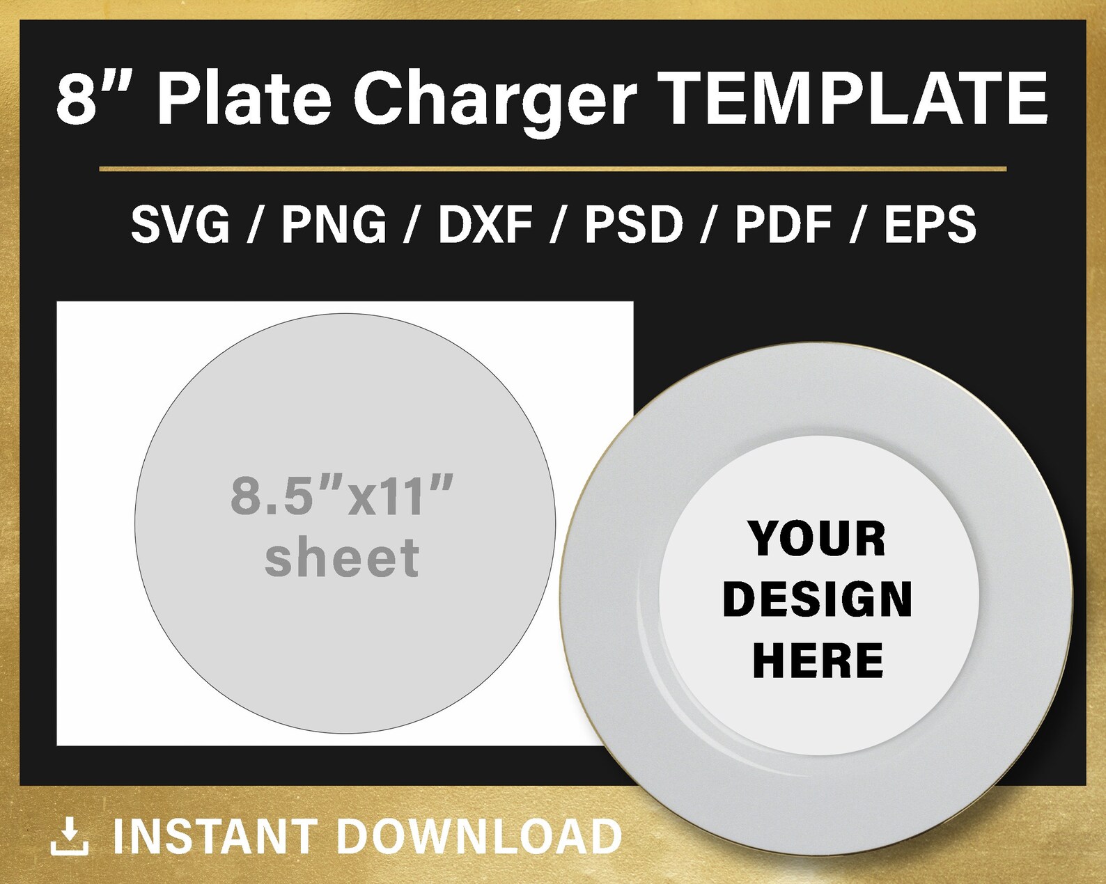 Plate Charger Template 8 Inches Plate Charger Insert BLANK - Etsy