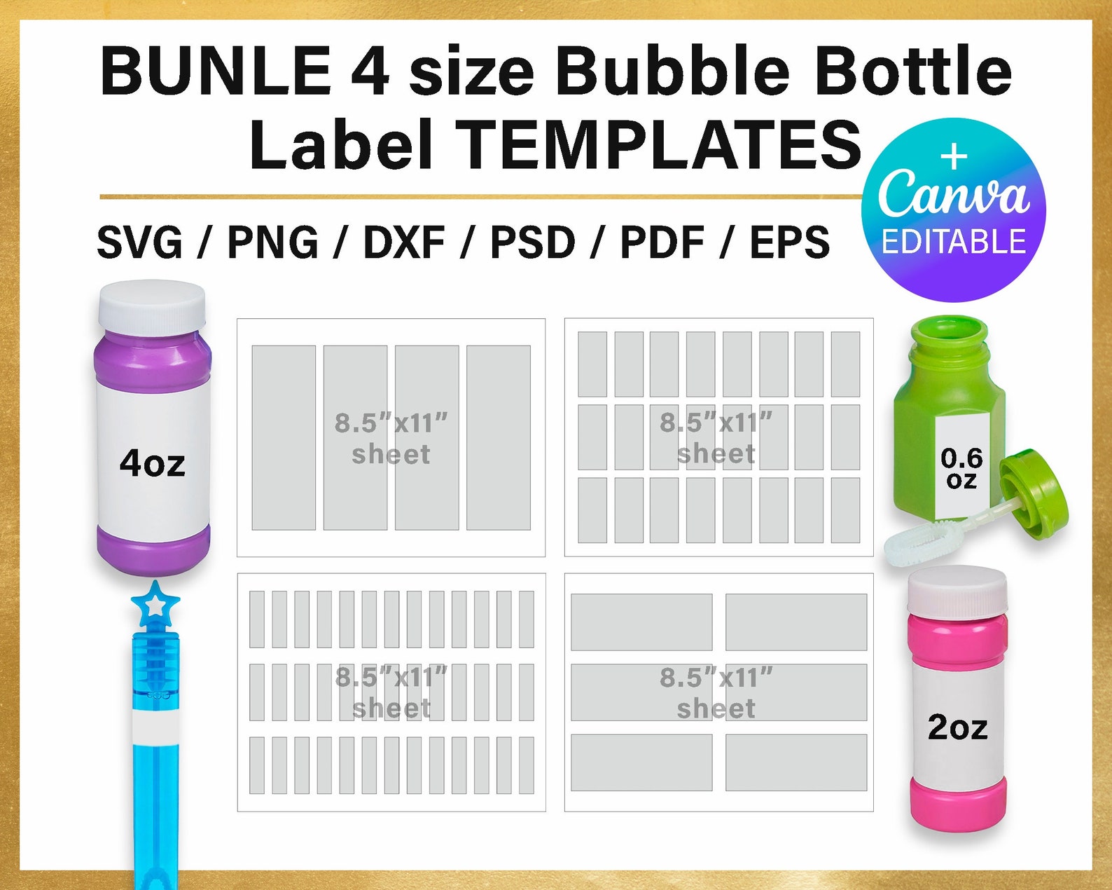 Bubble Bottle Label Template, BUNDLE, 2oz, 4oz, BLANK Template, DIY ...