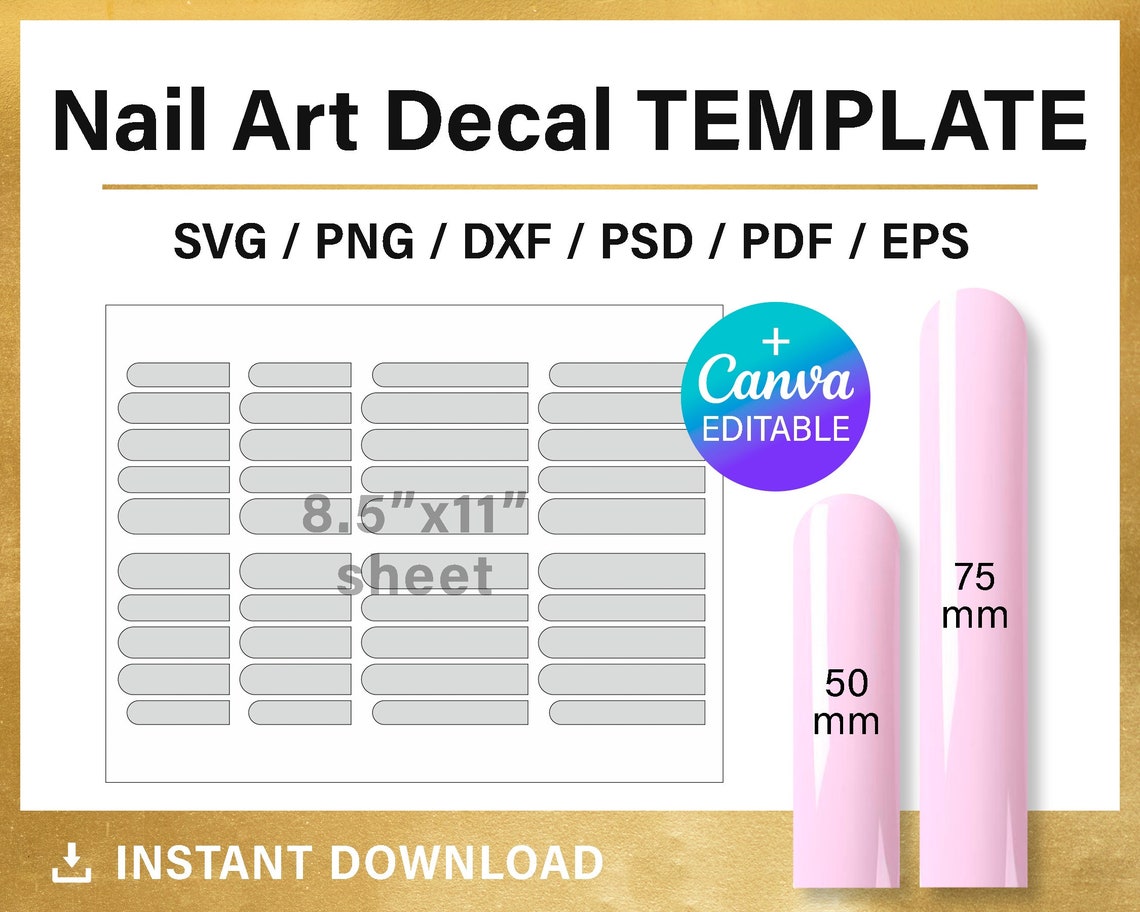 Nail BLANK Template, 50 Mm, 75 Mm, Nail Art Decal, Custom Wrap, Nail ...