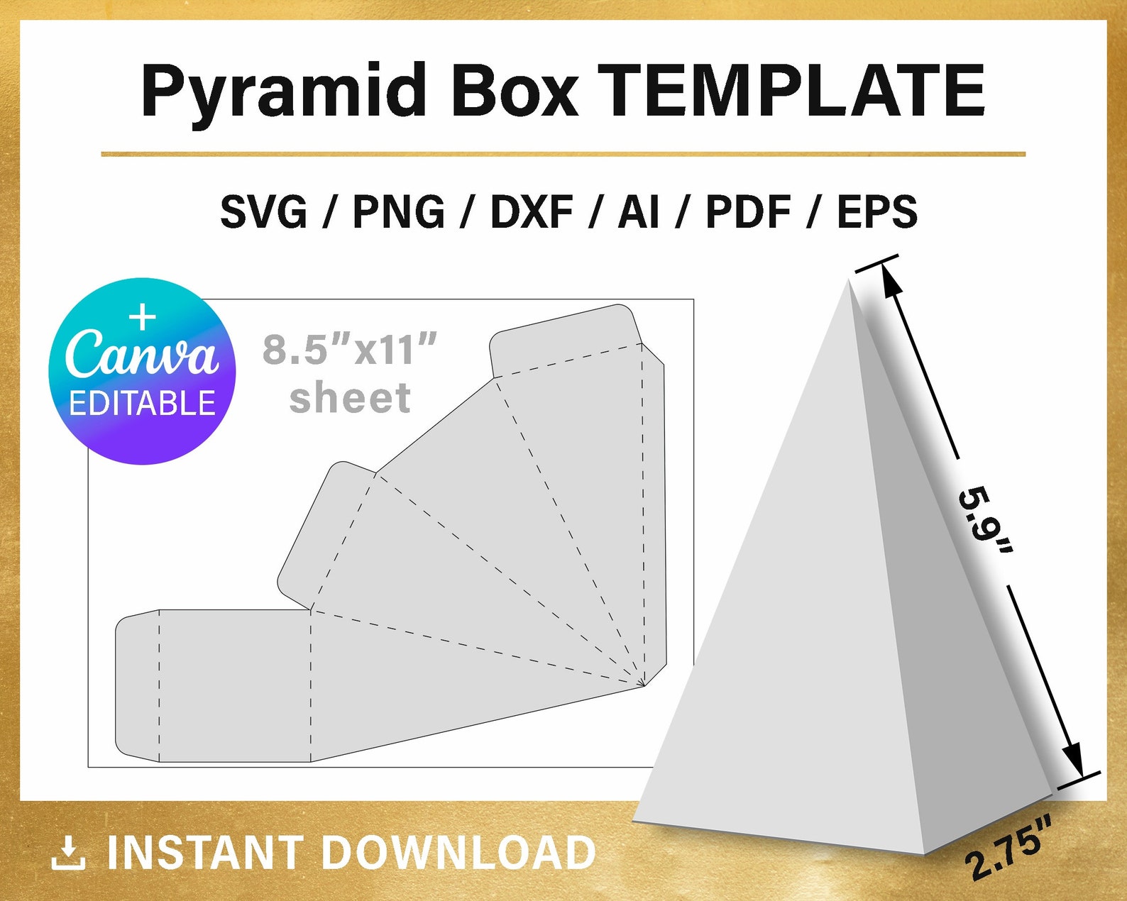 Pyramid Gift Box Template Cone Favor Box Template Candy Box - Etsy