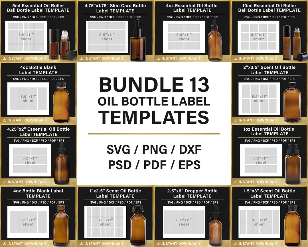 Bundle Essential Oil Bottle Label BLANK Template Brand - Etsy