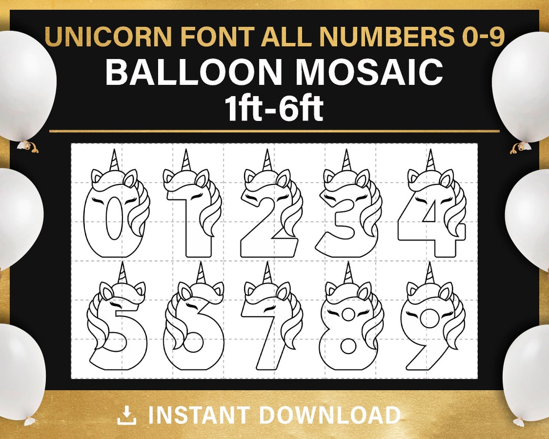 Unicorn Numbers, Mosaic From Balloons, BUNDLE, Unicorn Birthday Balloon ...