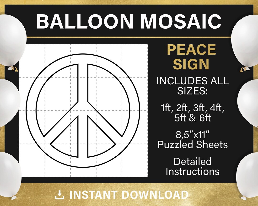 Peace Sign, Mosaic Balloon Template, Tall, Peace, Hippie Symbol, Mosaic ...
