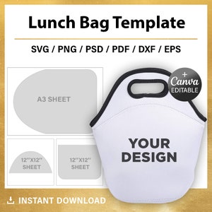 Lunch Bag Template, for Sublimation, Editable, Lunch Tote Template Svg ...