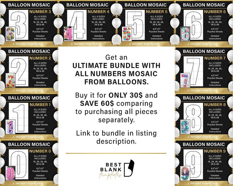 Number 9 Mosaic From Balloons Tall Nine Number Template | Etsy