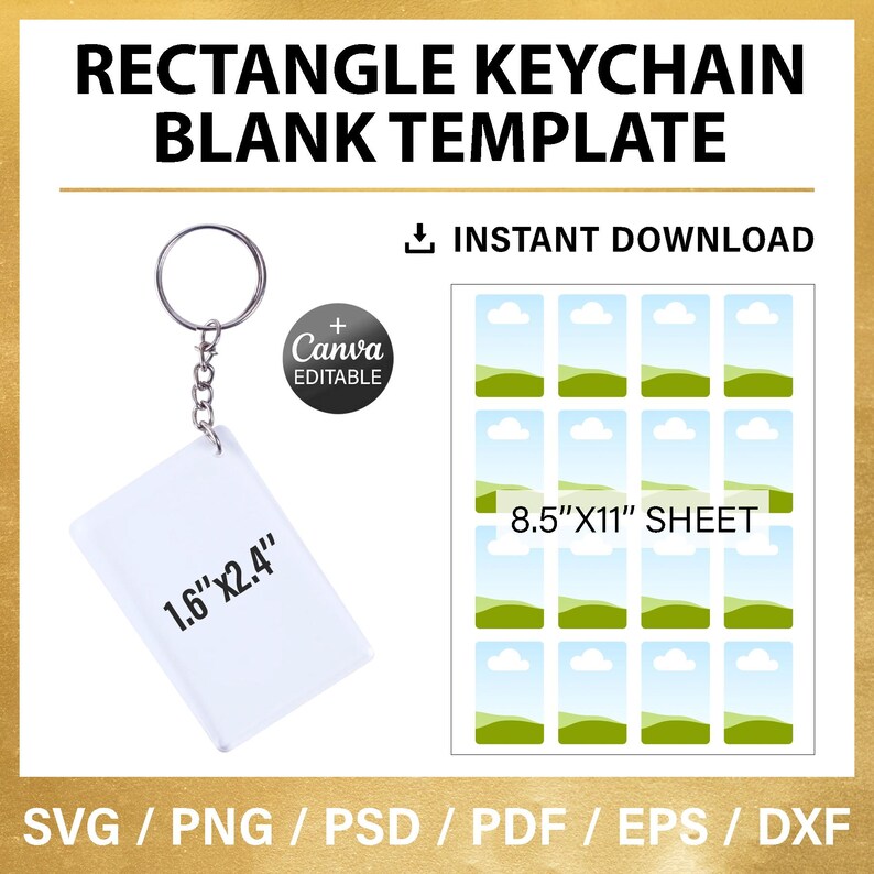 1.6x2.4'' Rectangle Keychain Blank Template Svg - Sublimation ...