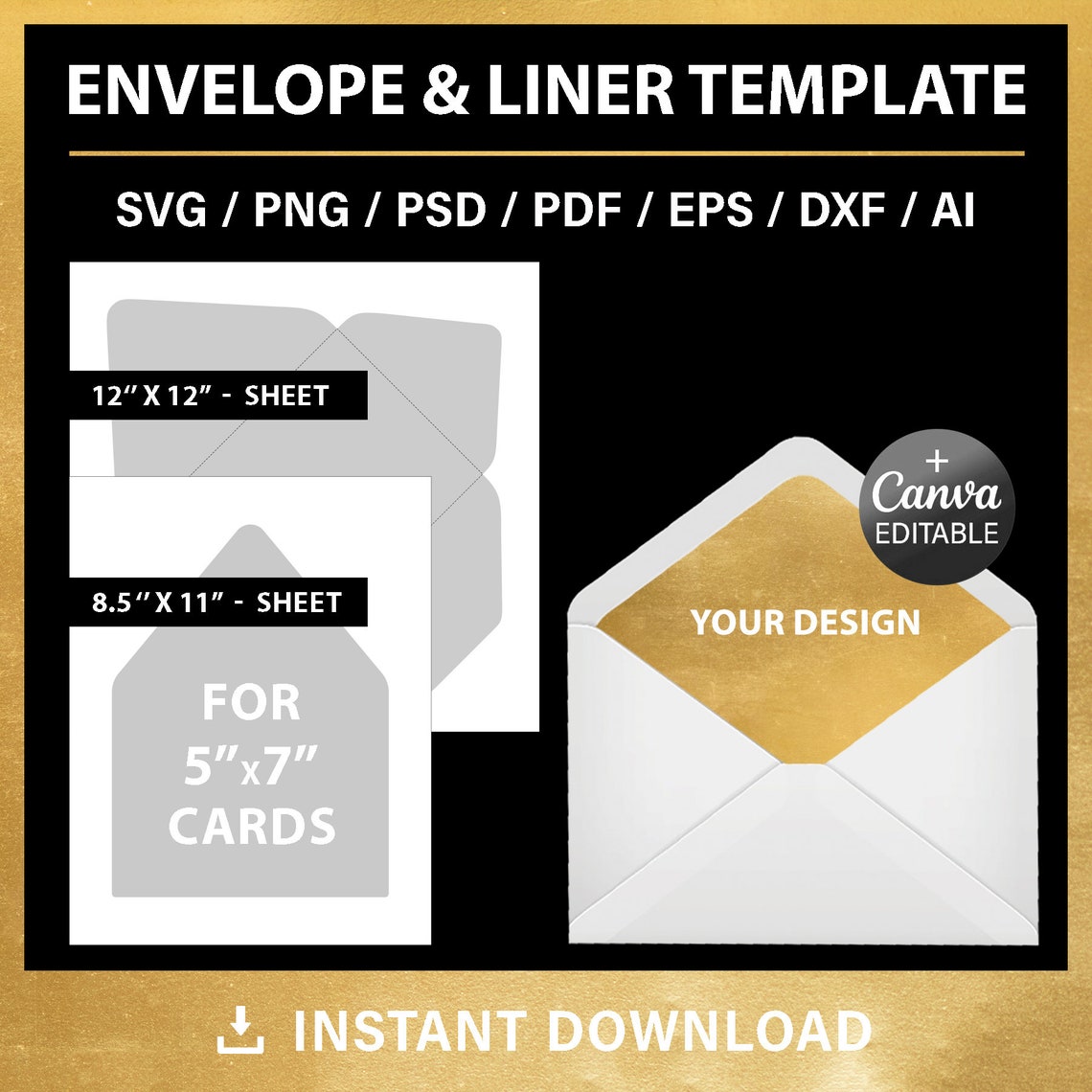 Envelope Template + Envelope Liner Blank Template, BUNDLE, 5x7 Inches ...