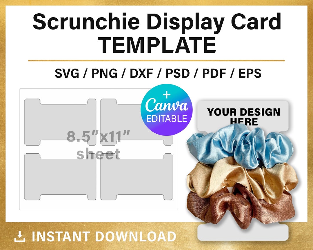Scrunchie Display Card Template, 3.25"x5" , BLANK Template, DIY, Svg ...