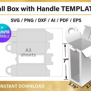 Tall Box Template, With Handle, DIY Gift Box, 2.75 X 2.75 X 7 Inches ...
