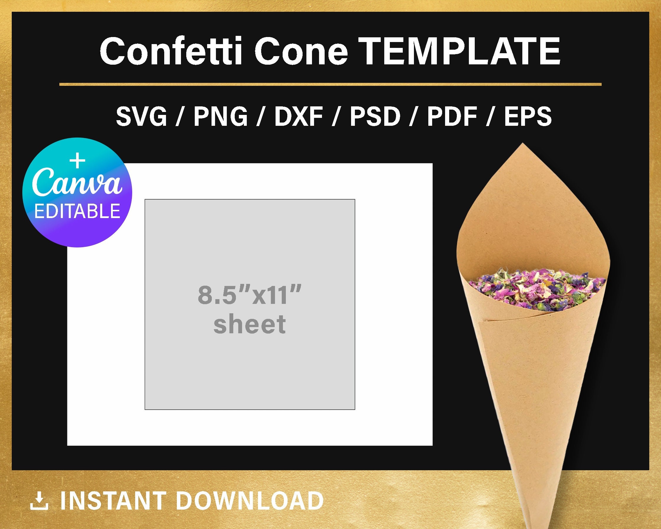 Confetti Cone BLANK Template DIY Custom Cones for Wedding - Etsy UK