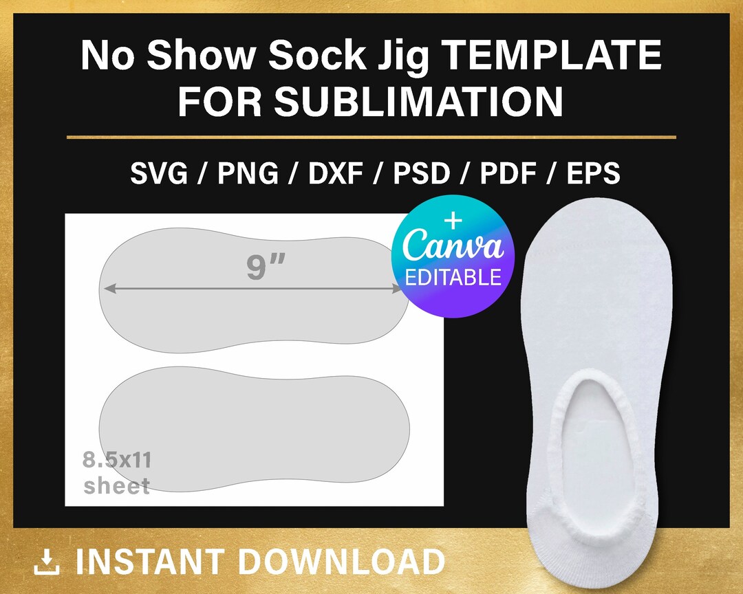 Sock Jig Template, Svg, for Sublimation, No Show Sock Jig Template, 9 ...