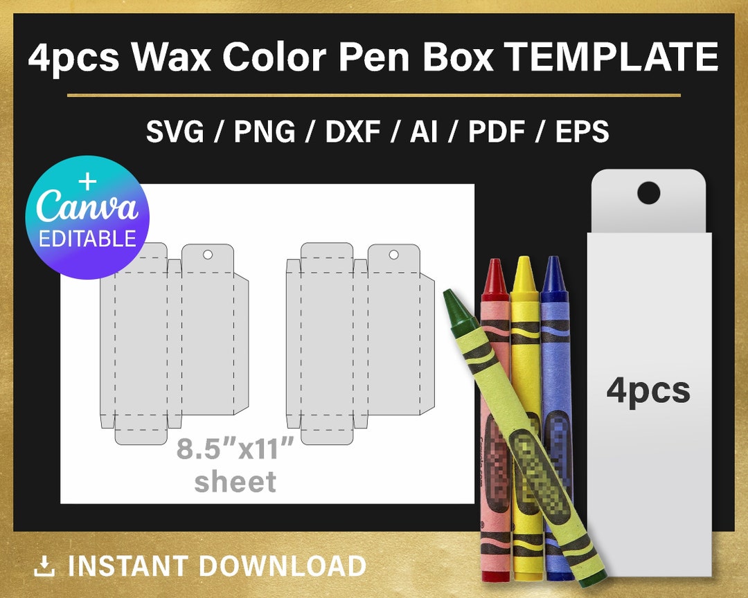 4pcs Wax Color Pen Gift Box BLANK Template, DIY, 4 Crayon Box, Mini ...