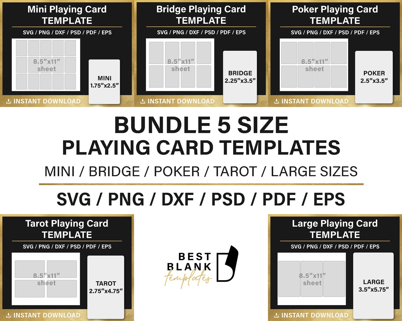 Playing Card Template BUNDLE 5 Sizes BLANK Template Svg - Etsy