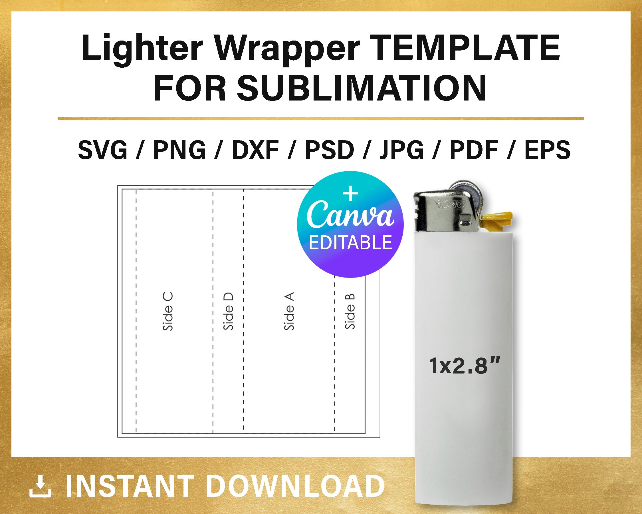 Buy Full Wrap Lighter BLANK Template for Sublimation DIY Lighter Online ...