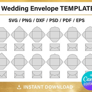 12 Wedding Envelope Blank Templates A7 for 5x7 Invitation, BUNDLE, Svg ...