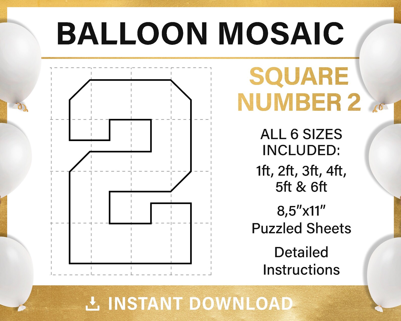 Square Number 2, Mosaic From Balloons, Marquee, Two Number Template ...