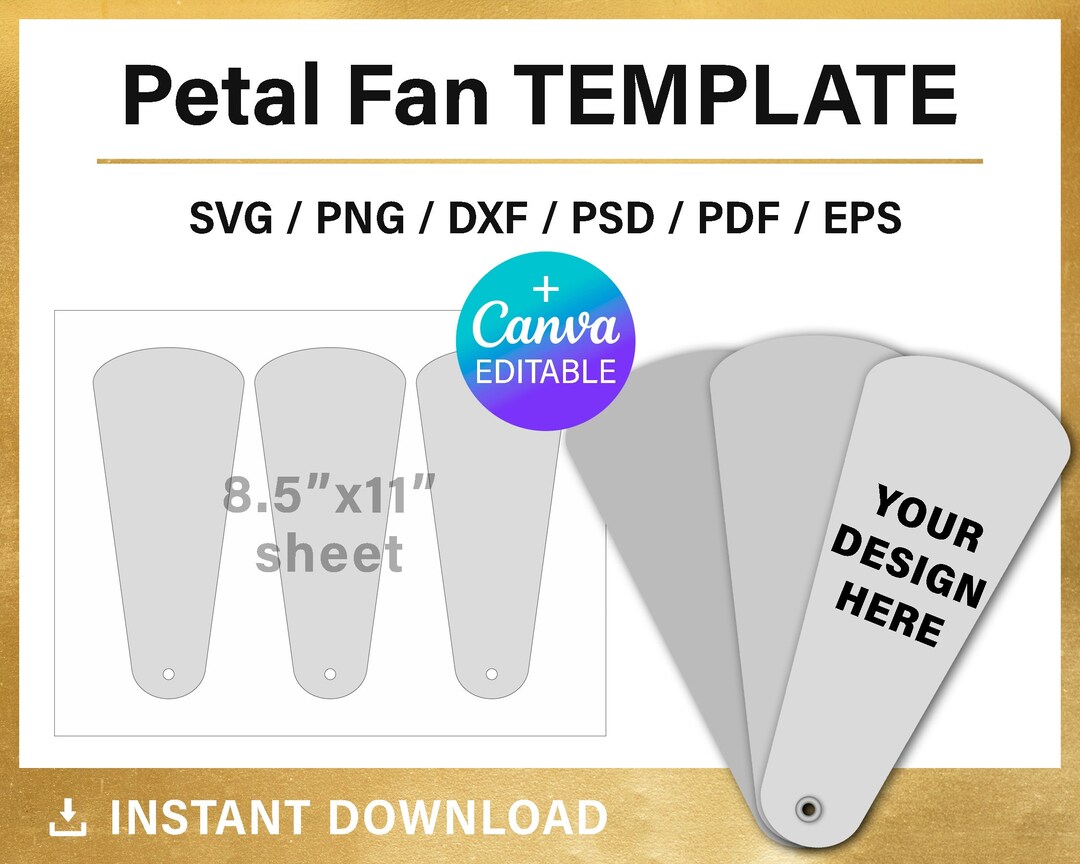 Petal Fan BLANK Template, DIY, Paddle Fan, Wedding Fan, Printable, 3x7 ...