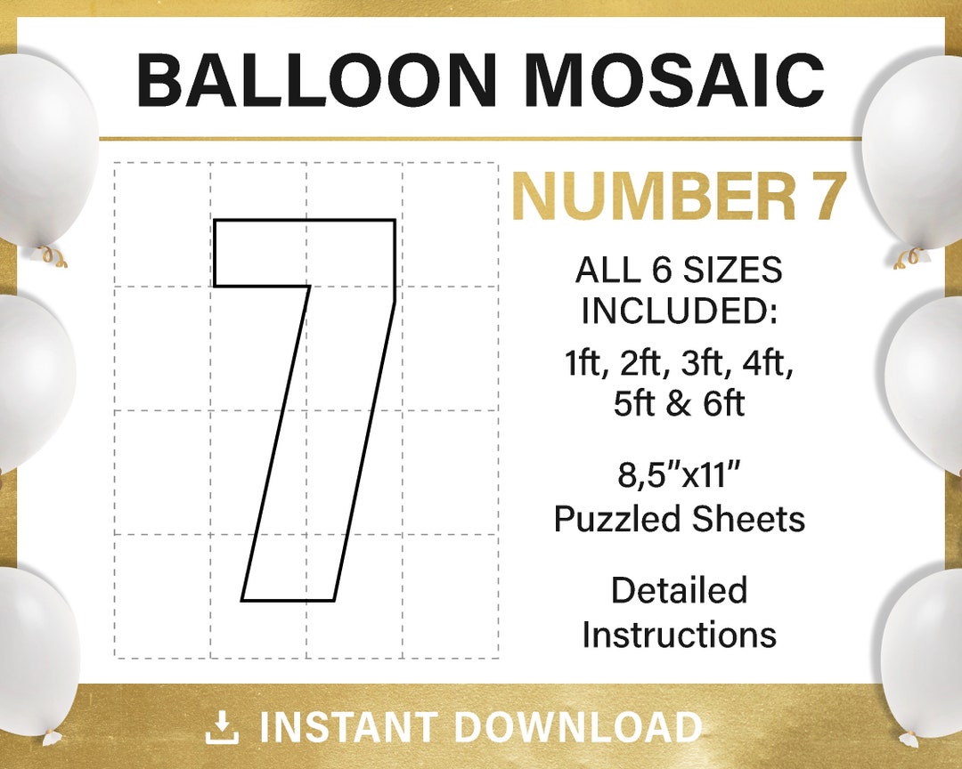 Number 7, Mosaic From Balloons, Tall, Seven Number Template, Mosaic ...