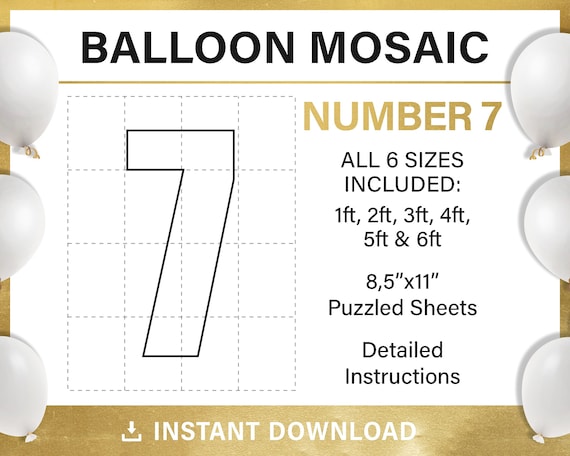 Number 7 Mosaic From Balloons Tall Seven Number Template | Etsy