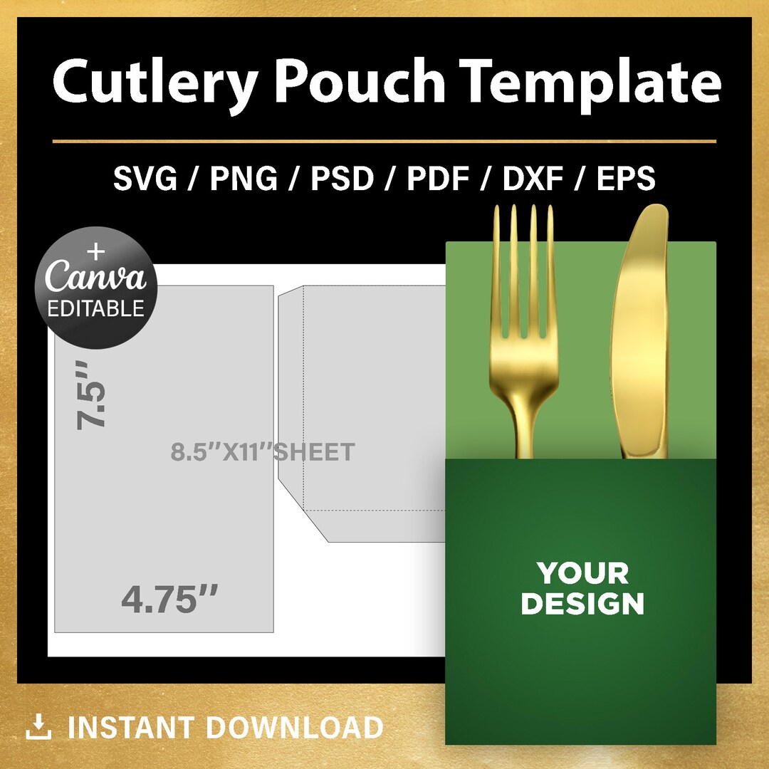 Cutlery Pouch Template, Set, Cutlery Holder Svg, Editable, Cutlery ...