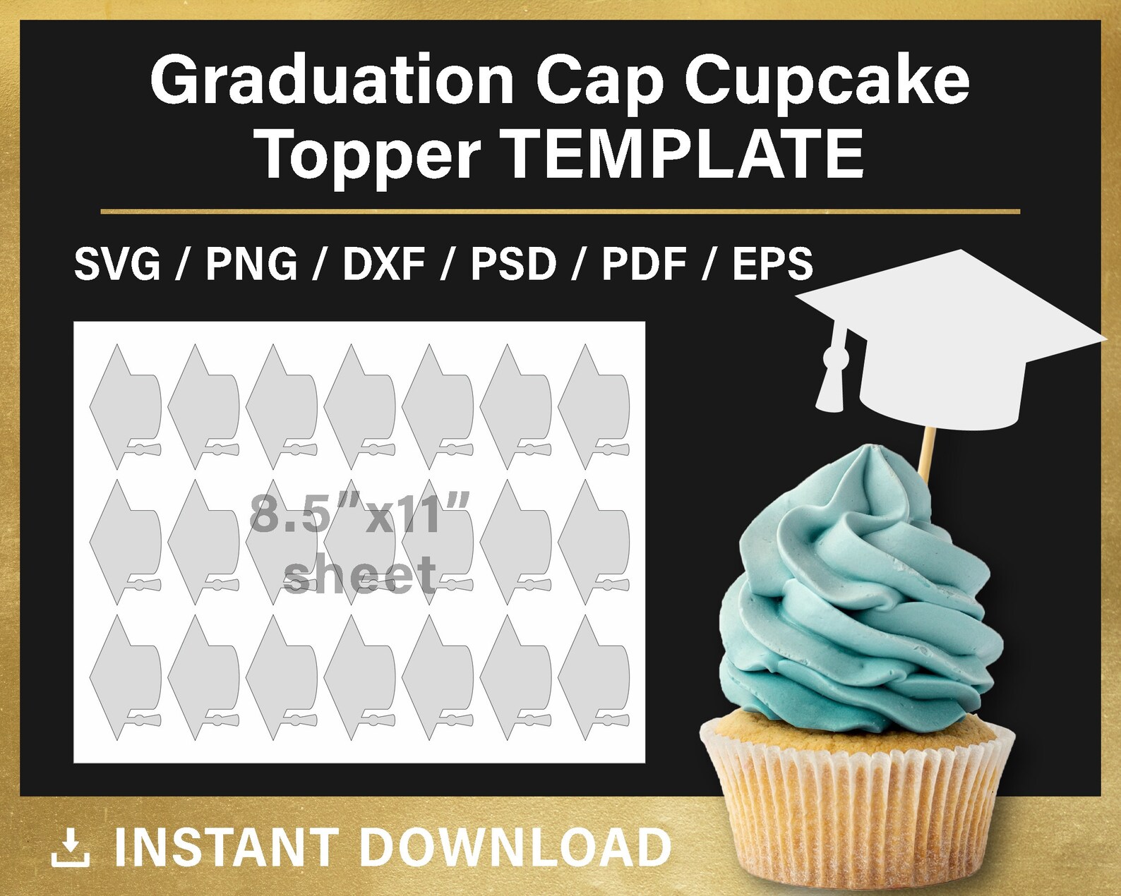 Graduation Cap Cupcake Toppers BLANK Template Graduate Hat | Etsy